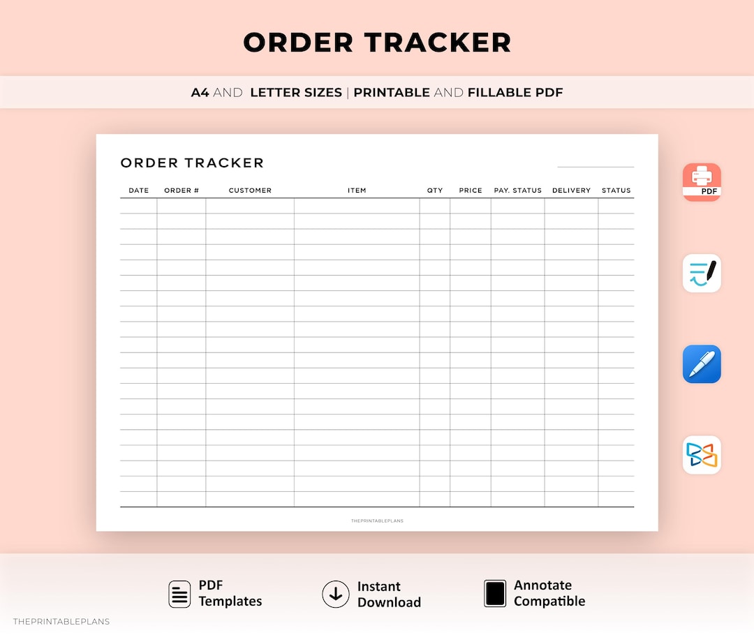 Order Tracker Landscape Printable, Order Log Template, Sales Tracker ...