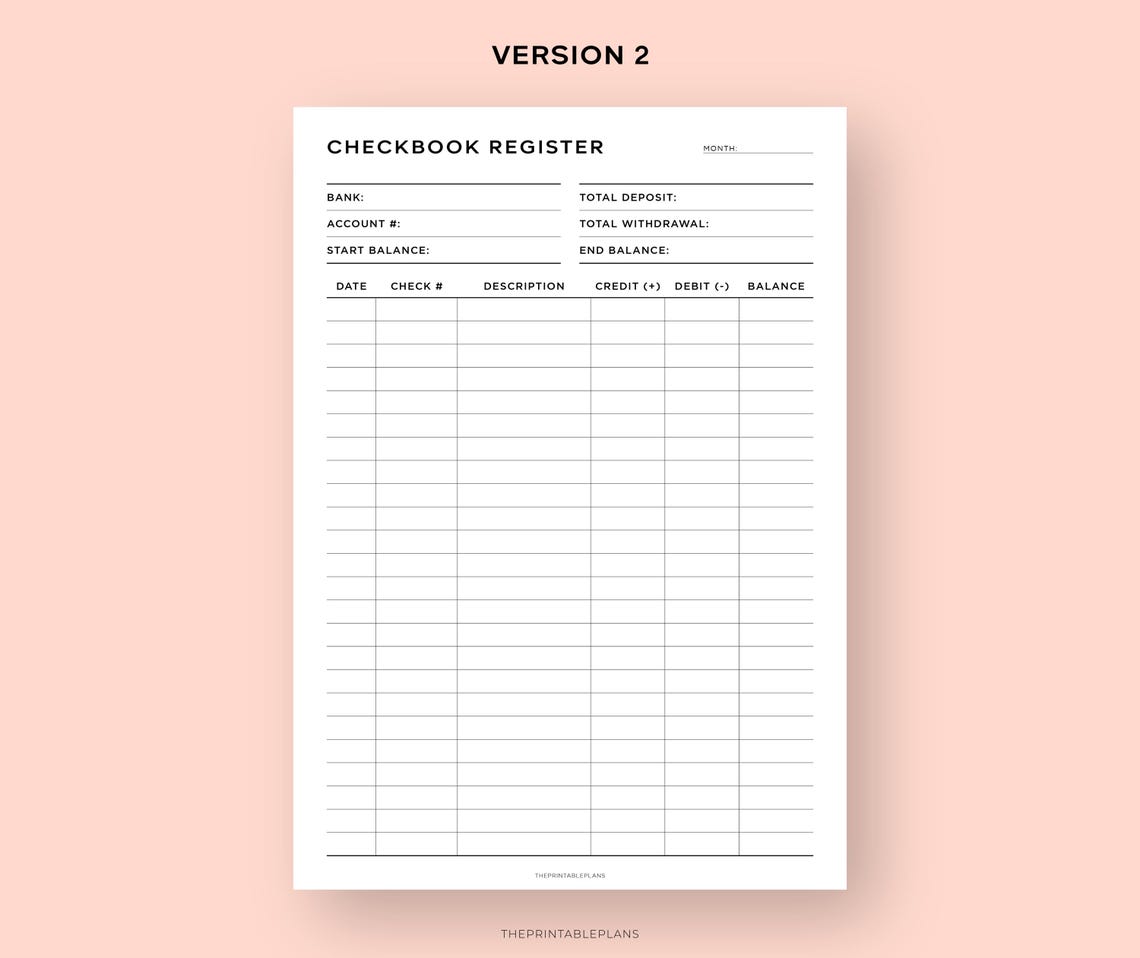Checkbook Register Printable, Check Register, Checkbook Register ...