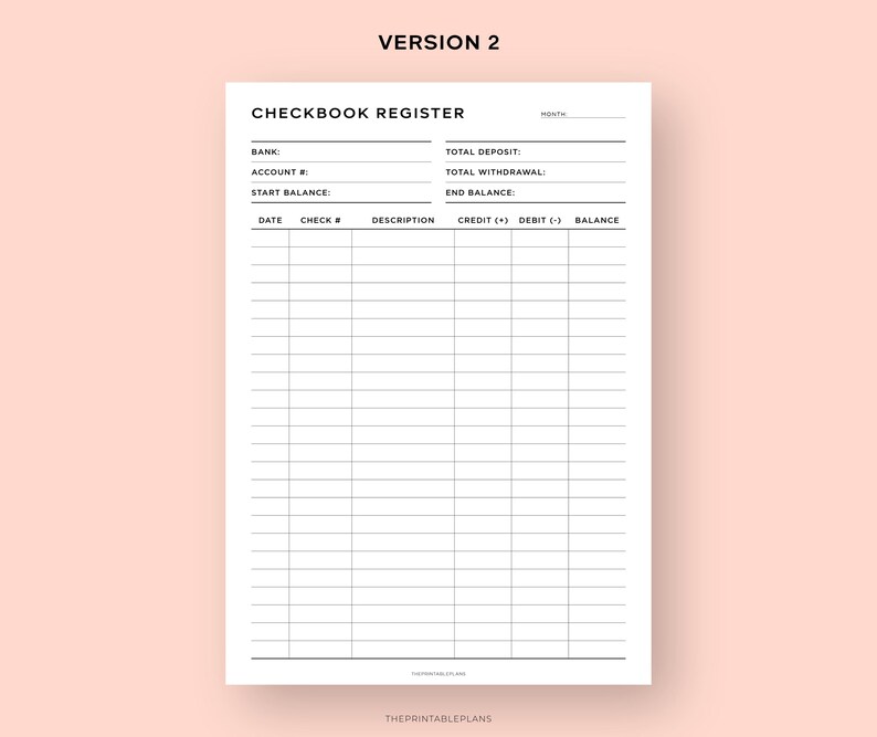 Checkbook Register Printable, Check Register, Checkbook Register ...