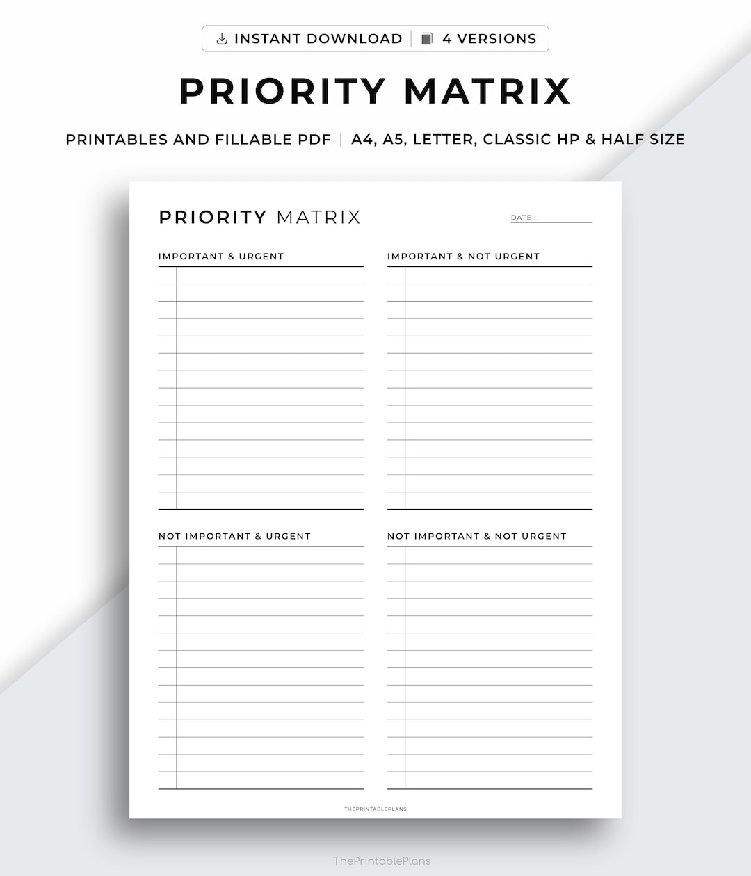 Priority Matrix Printable, Decision Matrix, Eisenhower Matrix, My ...