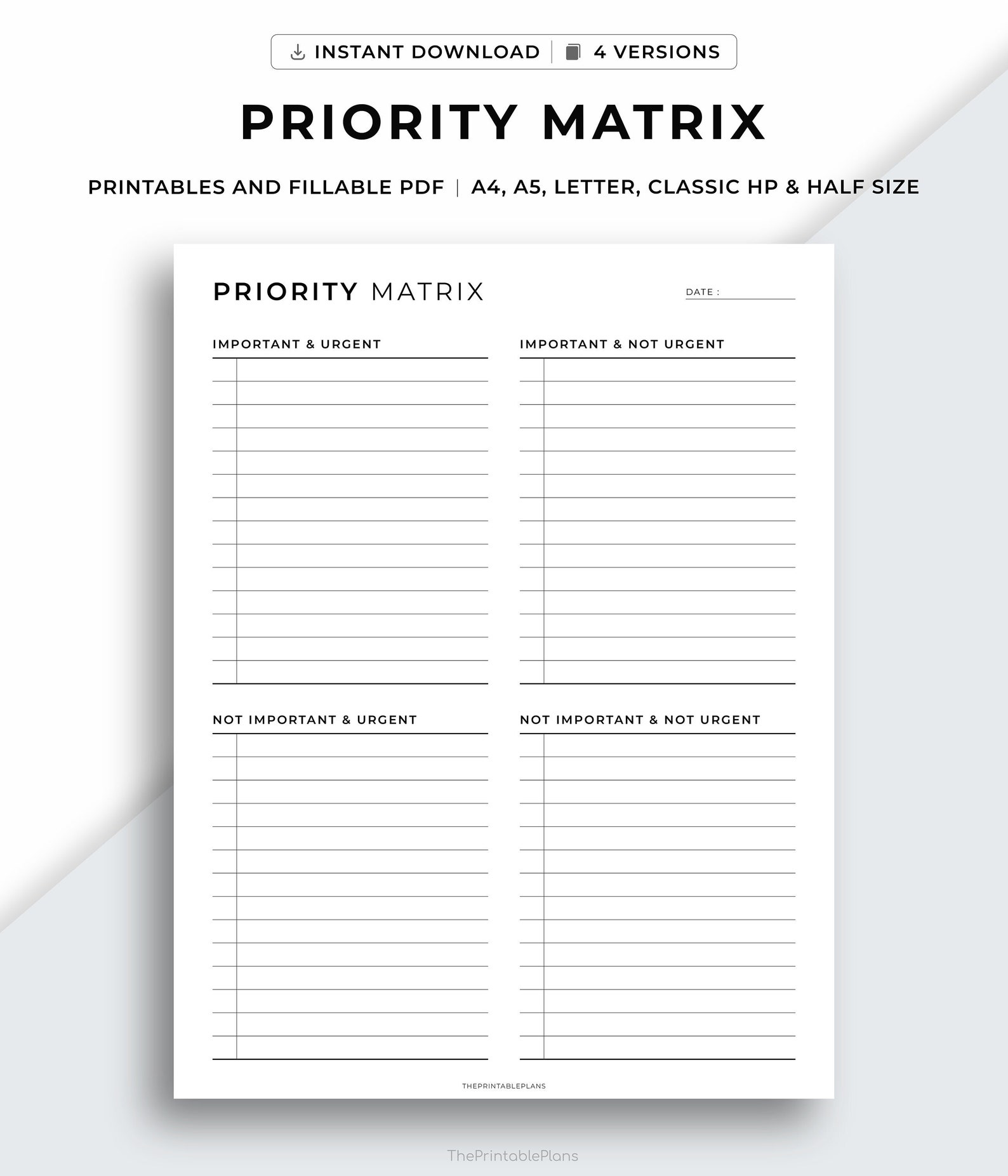 Priority Matrix Printable, Decision Matrix, Eisenhower Matrix, My ...