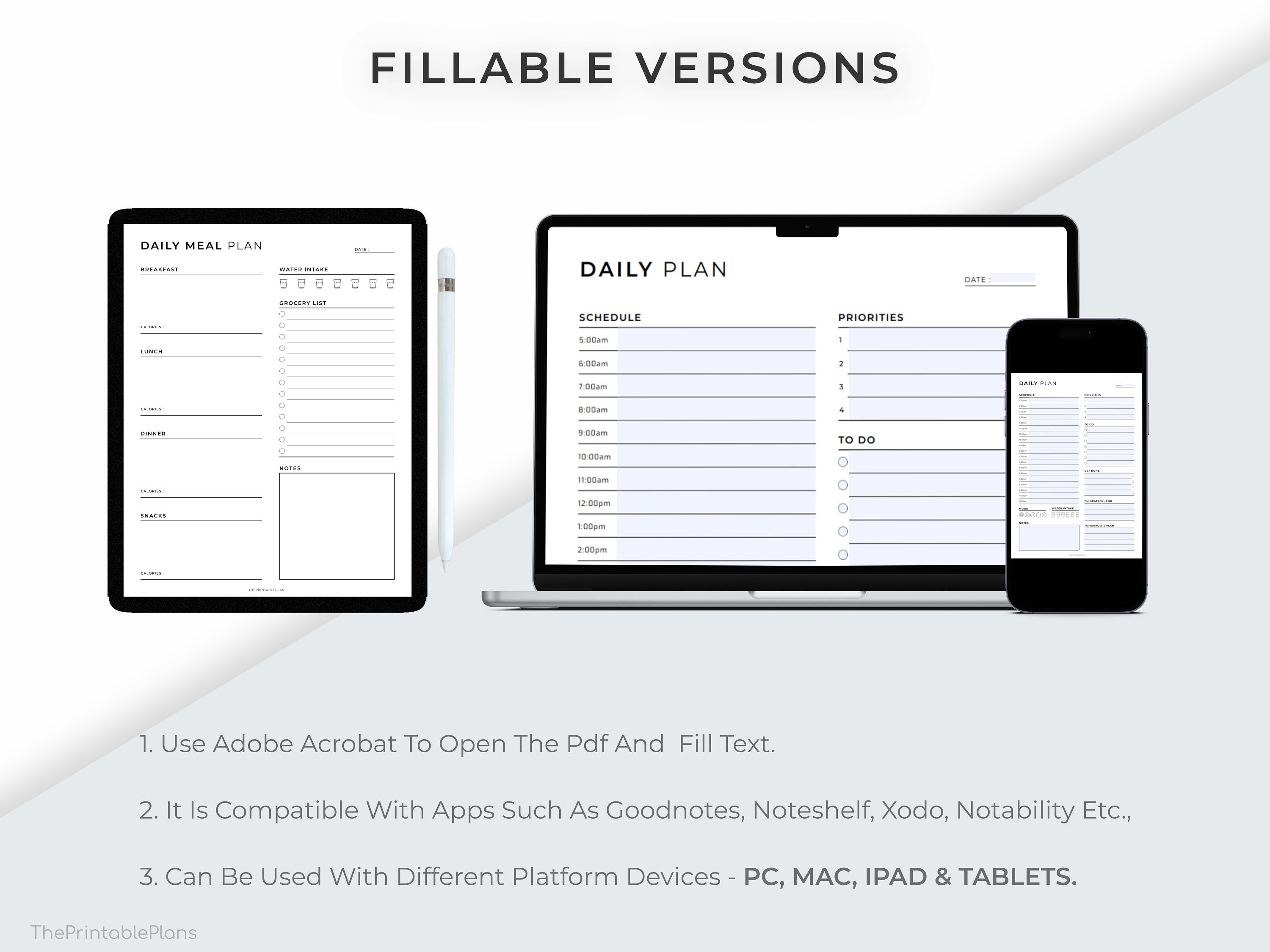 Printable Daily Meal Planner With Two Variants, Food Diary, Diet ...