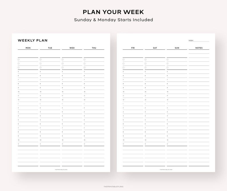 Hourly Weekly Schedule, Weekly Planner Printable, Week at a Glance ...