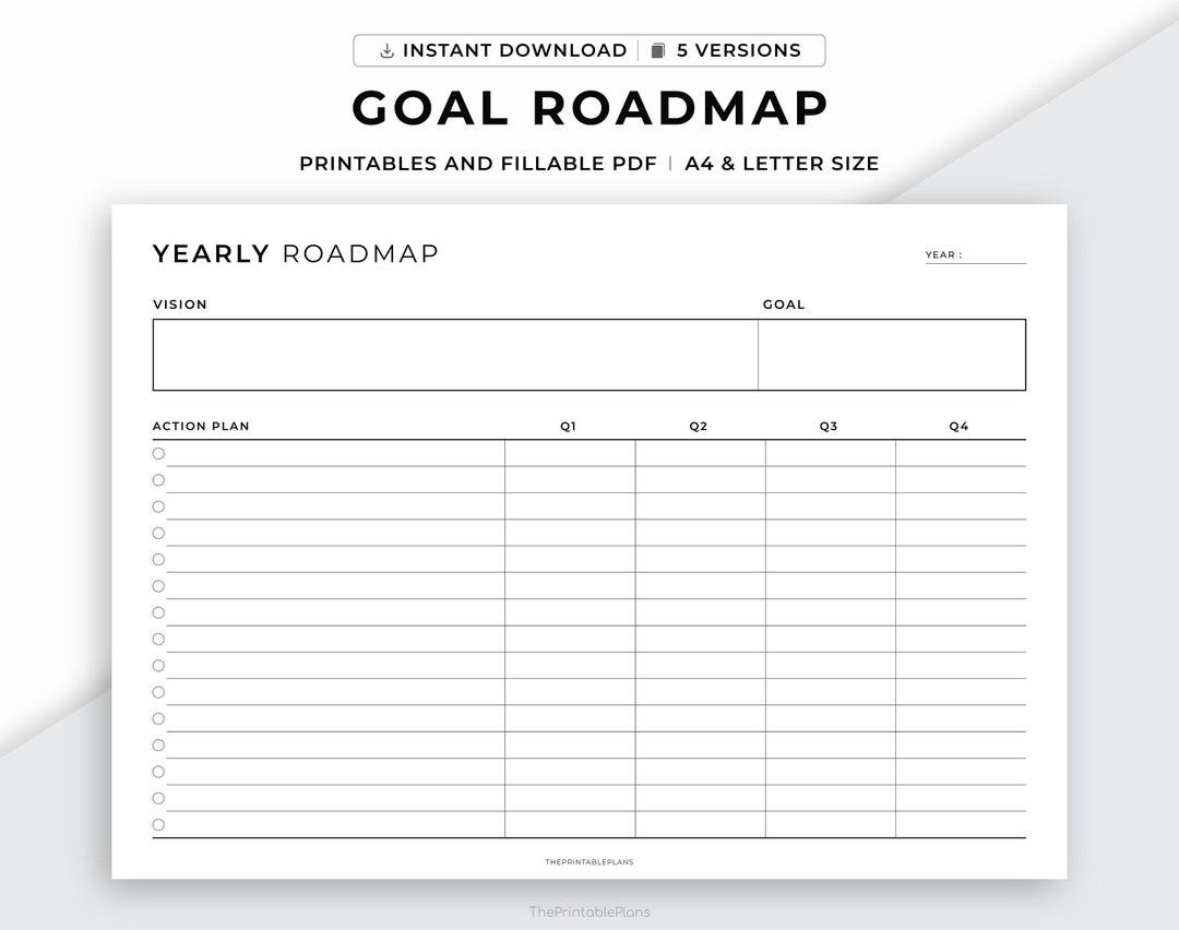 Goal Roadmap Printable, Goal Setting, Goal Action Plan, Project Yearly ...