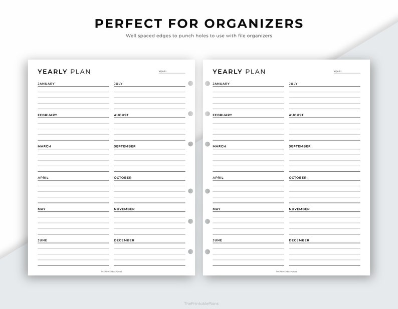 Minimalist Yearly Planner Year at a Glance Annual Overview - Etsy