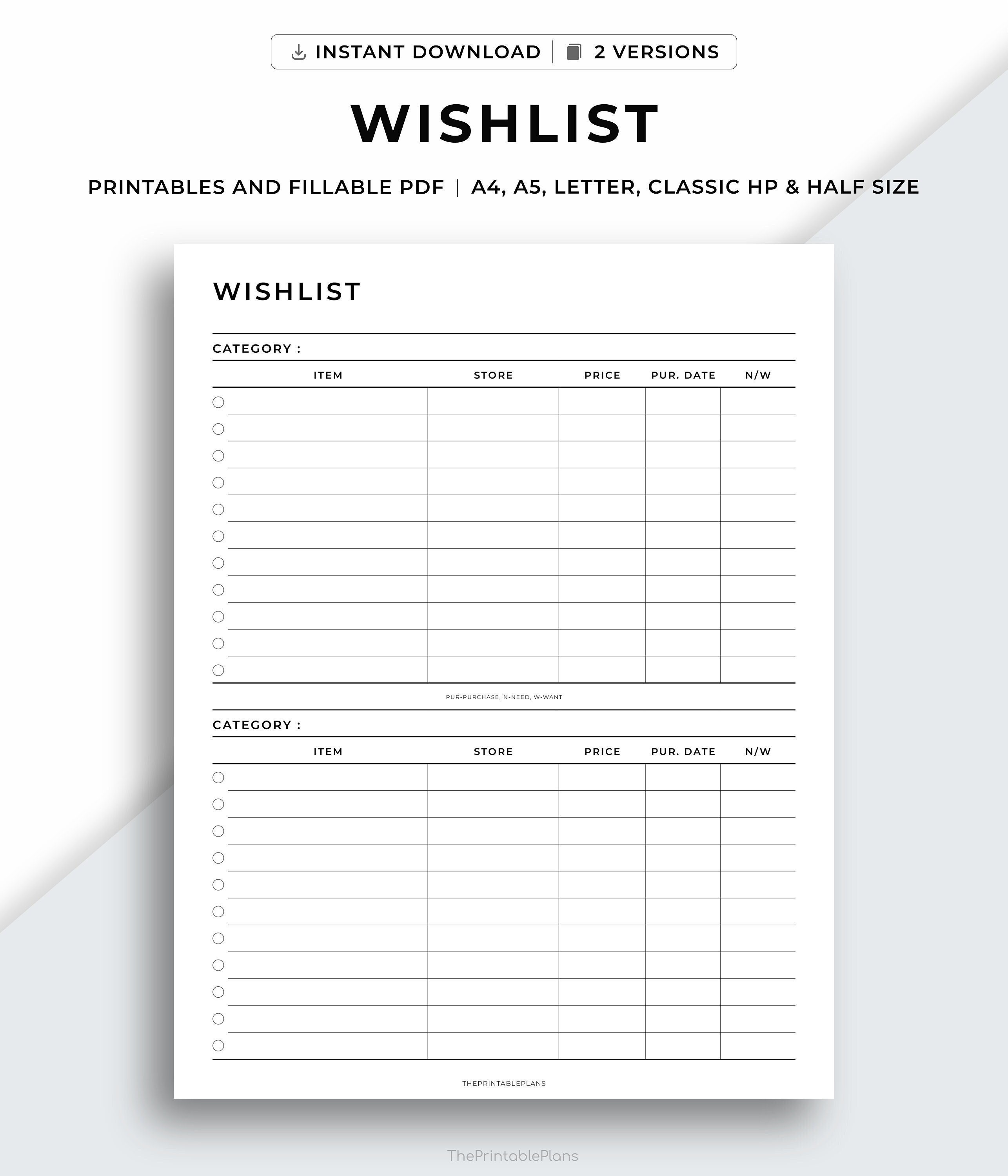 Wishlist Page Printable, Holiday Wishlist Template, Birthday Wishlist ...