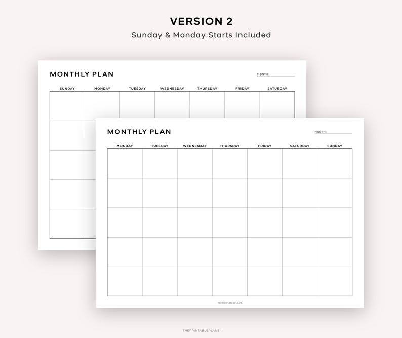 Monthly Planner Landscape, Undated Monthly Organizer, Blank Calendar ...