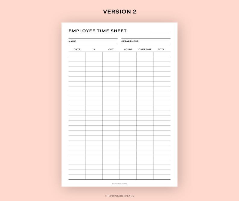 Employee Time Tracker Printable, Employee Time Sheet, Working Hours ...