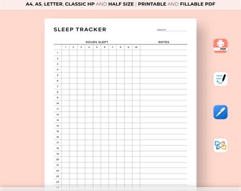 Sleep Tracker Printable/notetaking Apps, Monthly Sleep Log, Sleep ...