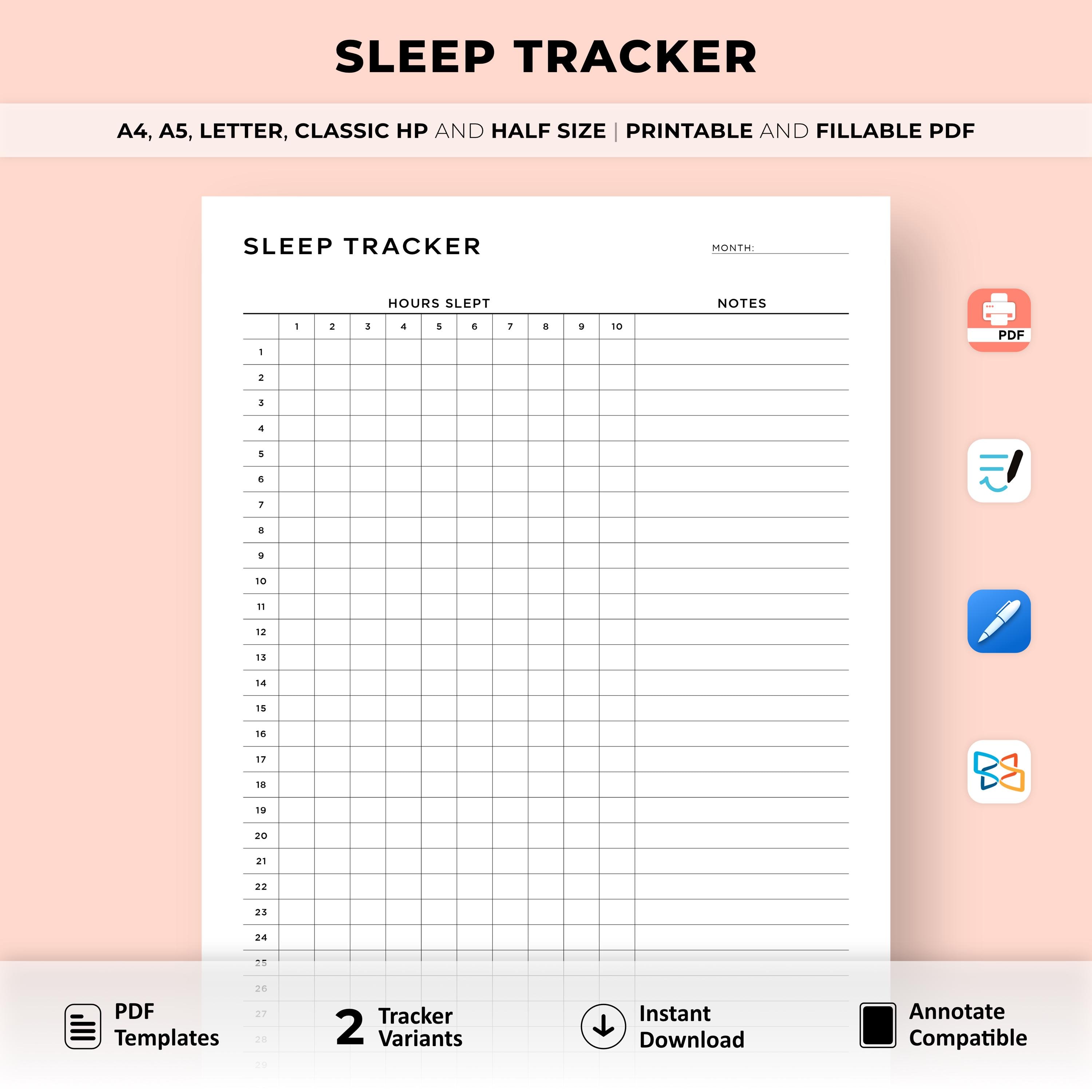 Sleep Tracker Printable, Sleep Quality Journal, Monthly Sleep Log ...