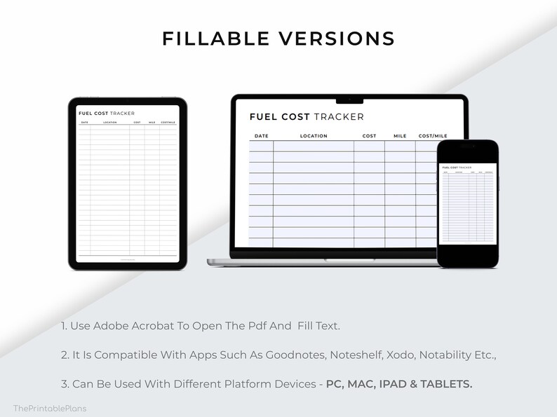 Fuel Cost Tracker Printable, Vehicle Fuel Cost per Mile, Fuel Expense ...