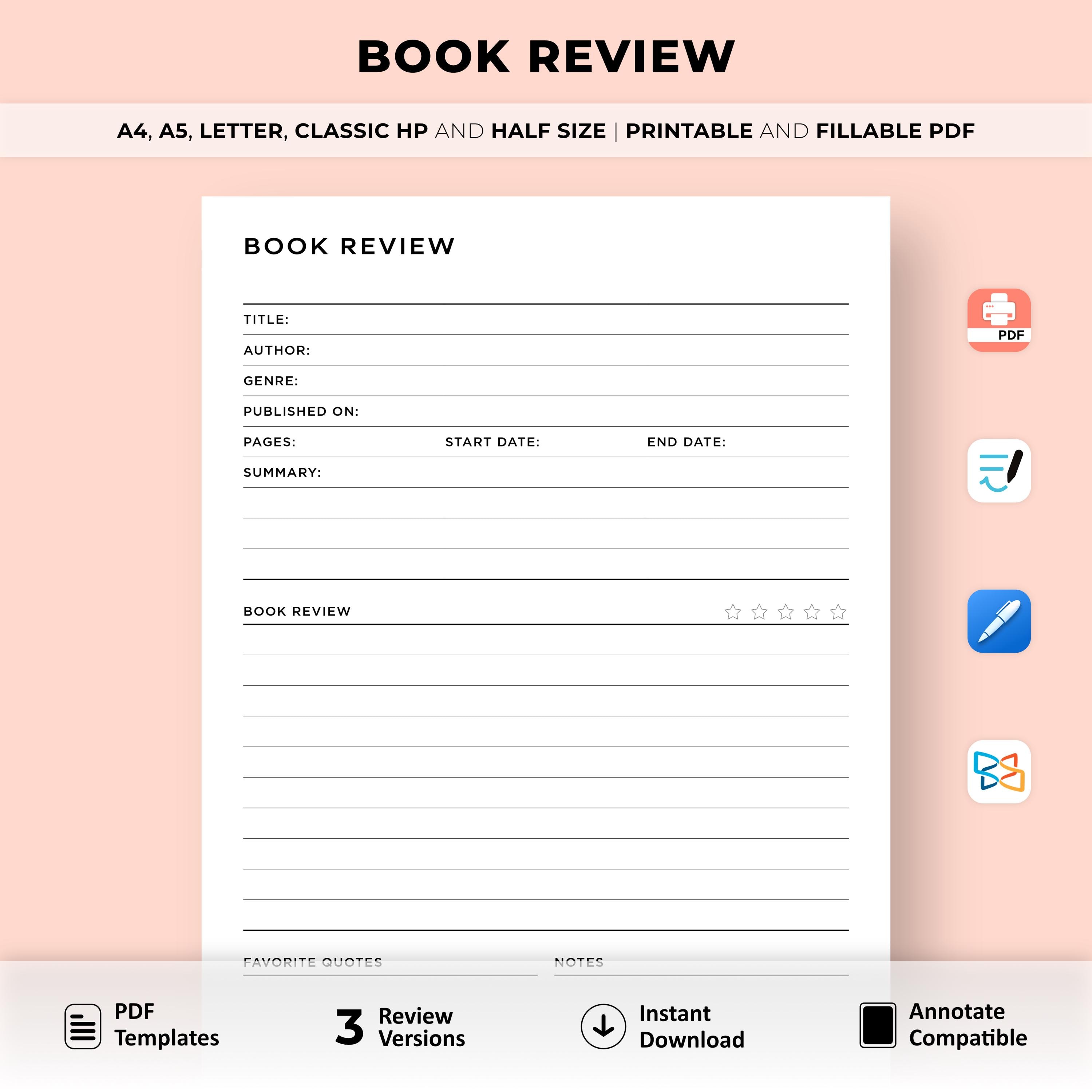 Book Review Template Printable, Reading Review Page, Reading Review ...
