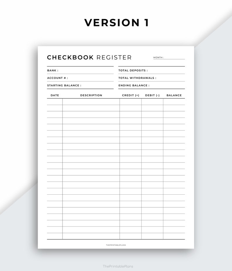 Checkbook Register Printable, Check Register, Checkbook Register ...
