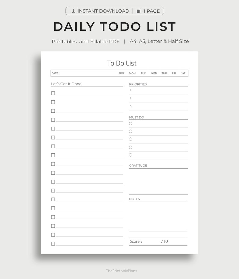 Printable Daily to Do List Daily Checklist Daily Routine - Etsy