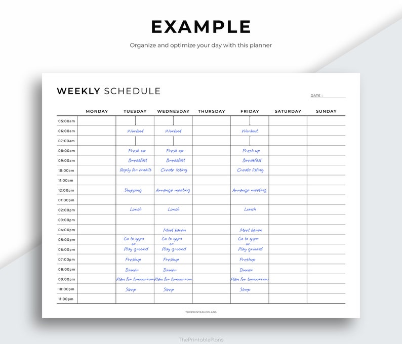 Hourly Weekly Schedule Landscape Weekly Planner Printable - Etsy