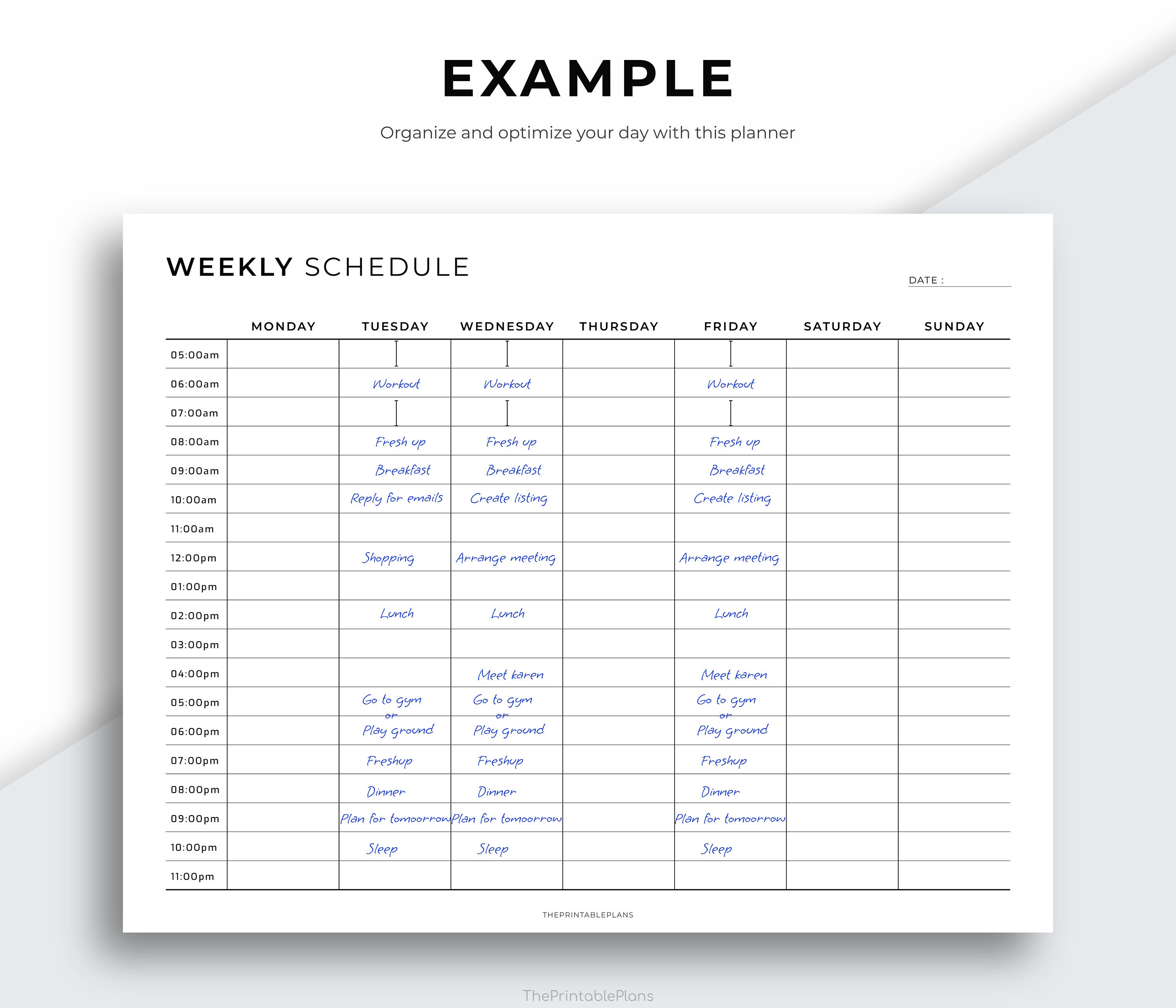 Hourly Weekly Schedule Landscape, Weekly Planner Printable, Week at a ...