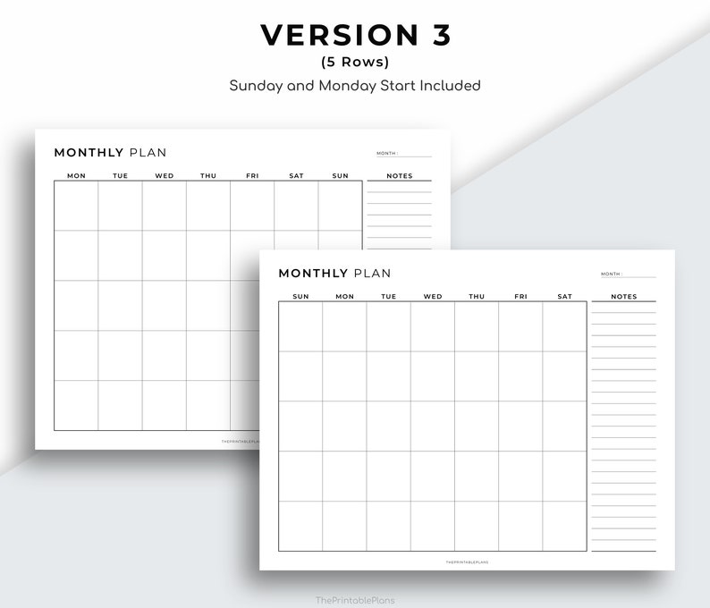 Undated Monthly Planner Printable With Notes, Monthly Organizer ...
