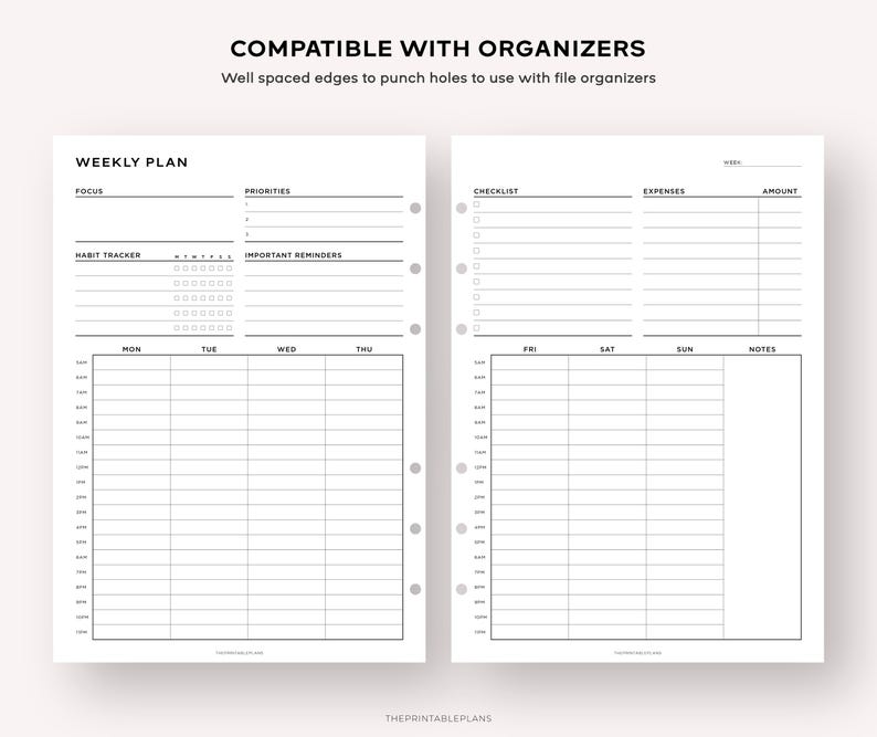 Week at a Glance, Hourly Weekly Schedule, Weekly Organizer, Weekly ...