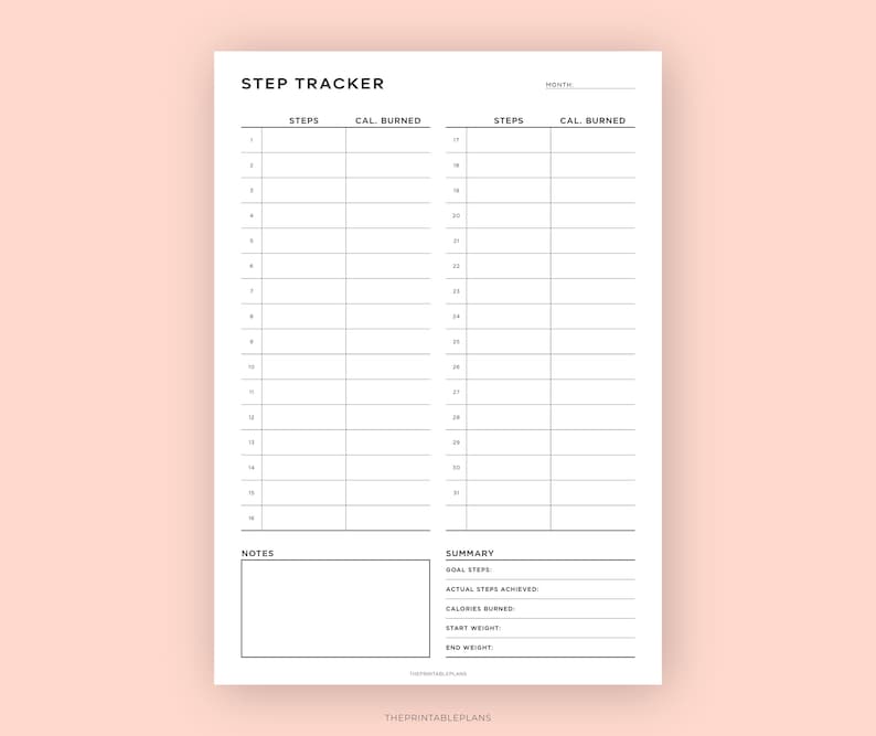 Simple Step Tracker Printable, Step Log Template, Walking Journal ...