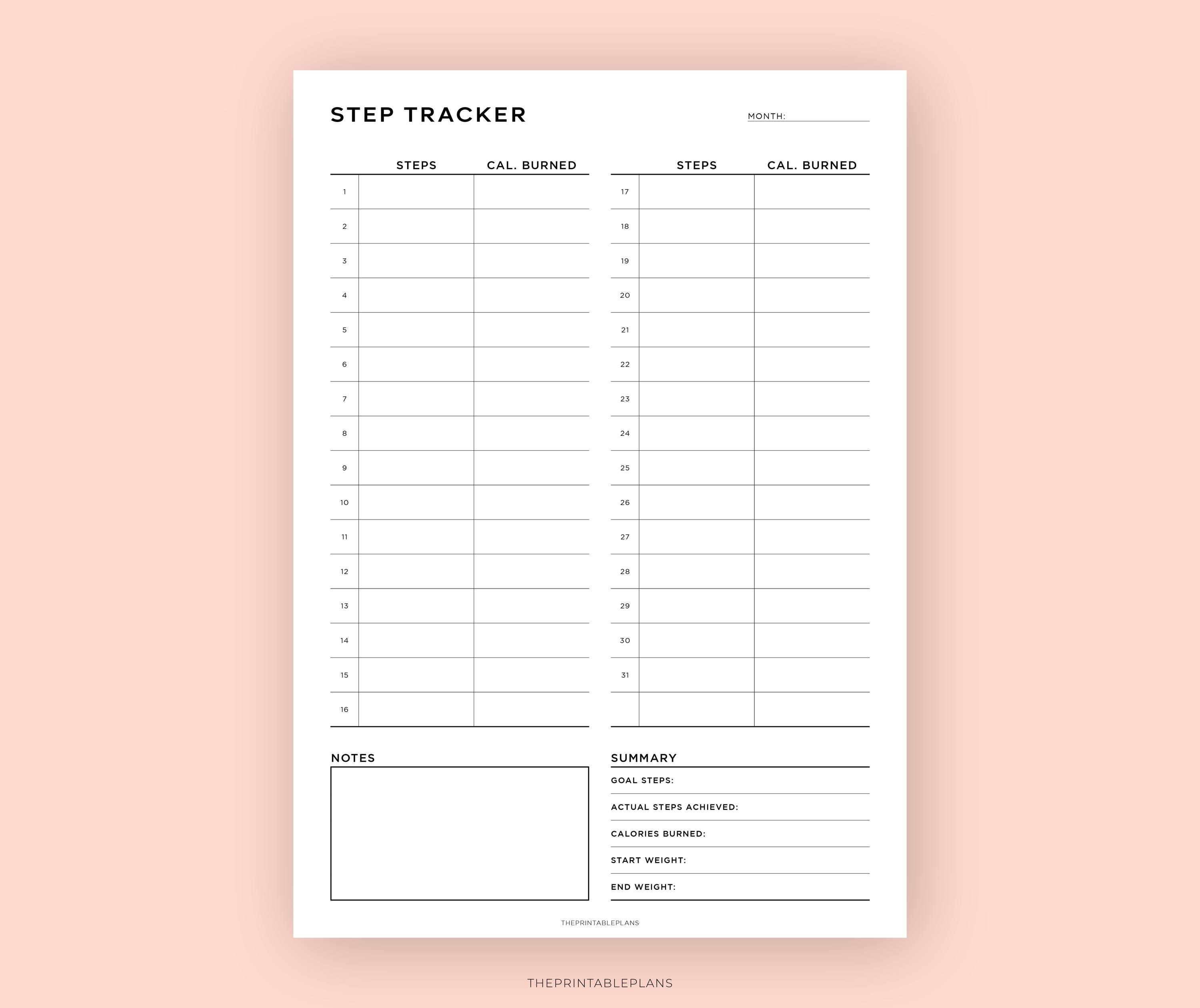 Simple Step Tracker Printable, Step Log Template, Walking Journal ...