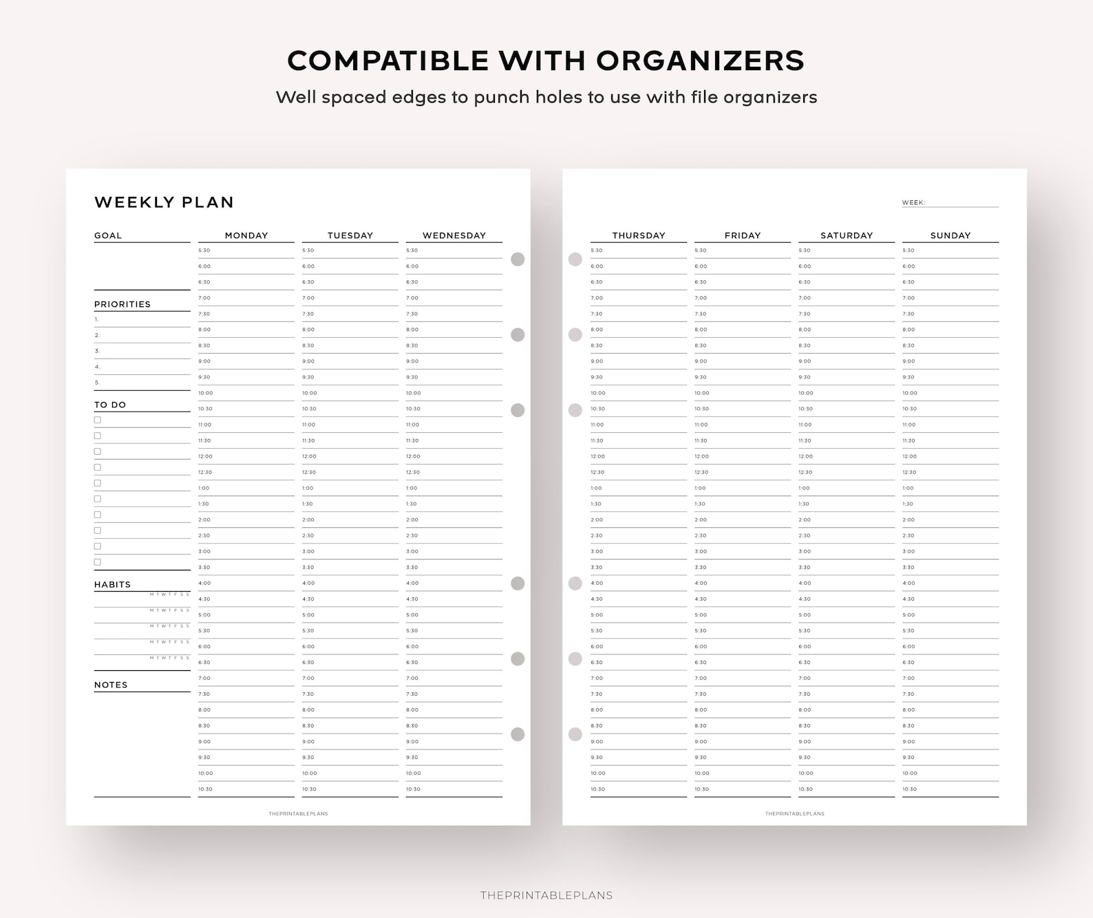 Weekly Hourly Planner Printable, Weekly Schedule, Daily Planner ...