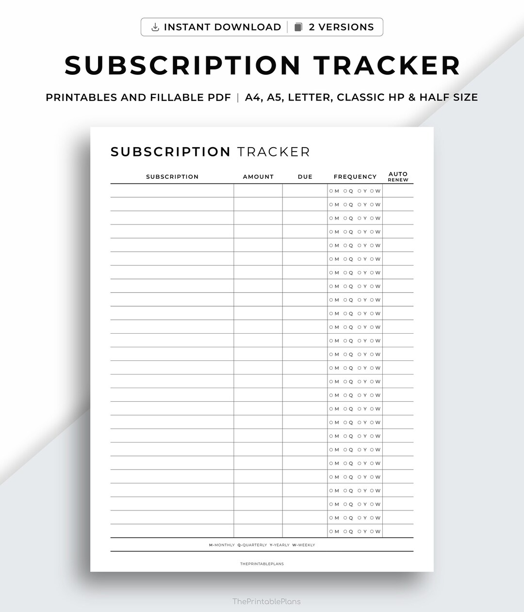 Subscription Tracker Printable, Membership Tracker, Subscription ...