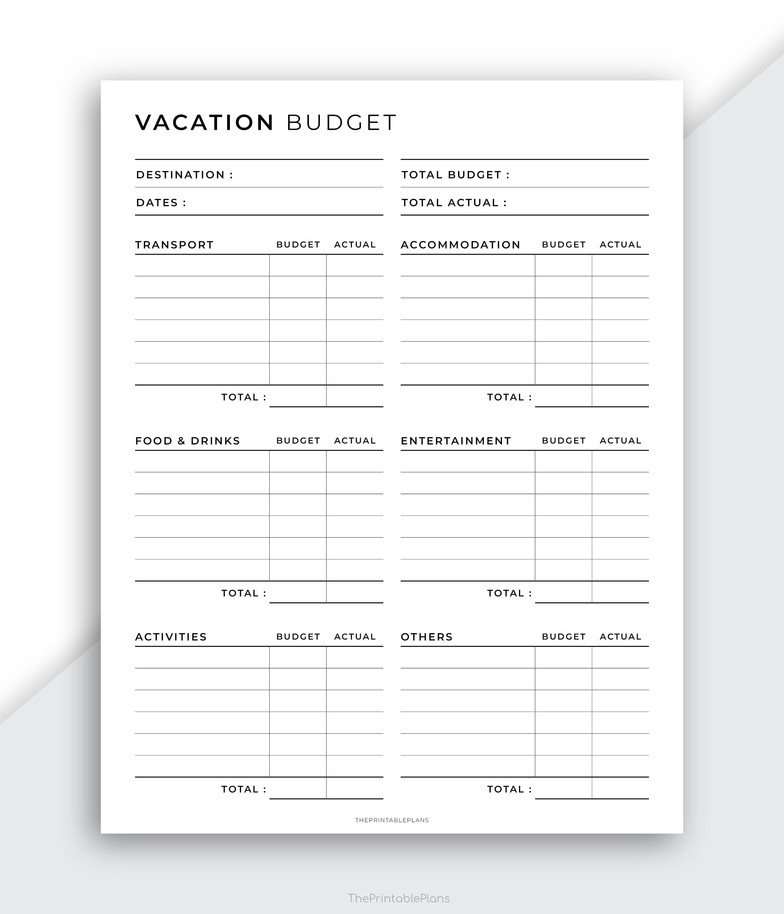 Vacation Budget Planner Printable, Travel Planner, Travel Spending ...