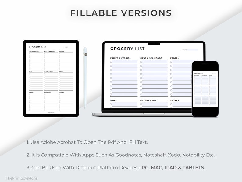 Grocery List Printable Template, Grocery Planner, Food Shopping List ...
