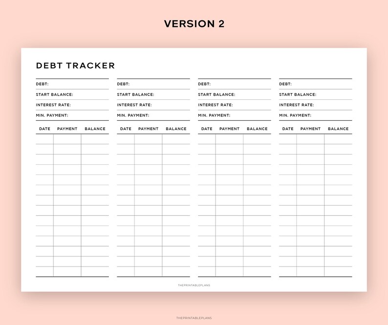 Debt Tracker Printable Landscape, Debt Payoff Log, Debt Overview, Debt ...