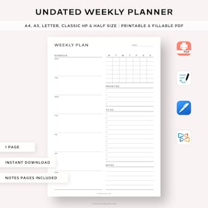 Weekly Planner Printable, Weekly Agenda, Weekly Schedule Organizer ...