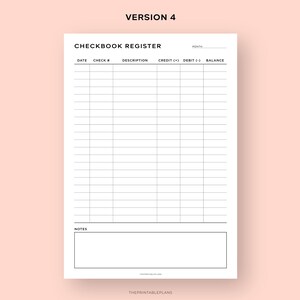 Checkbook Register Printable, Check Transaction Tracker, Checkbook ...