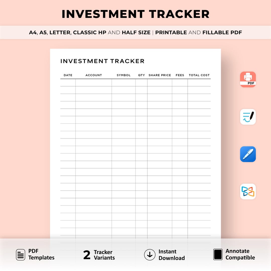 Investments Tracker Printable, Investment Planner, Investments ...