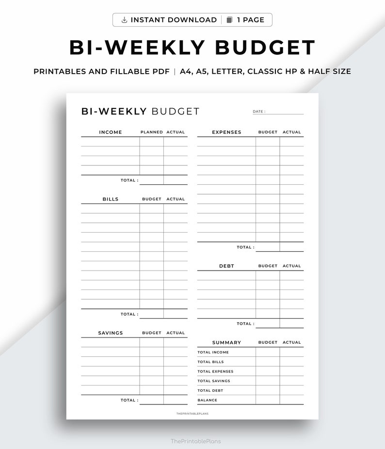Bi Weekly Budget Planner Printable, Bi-weekly Template, Paycheck Budget ...