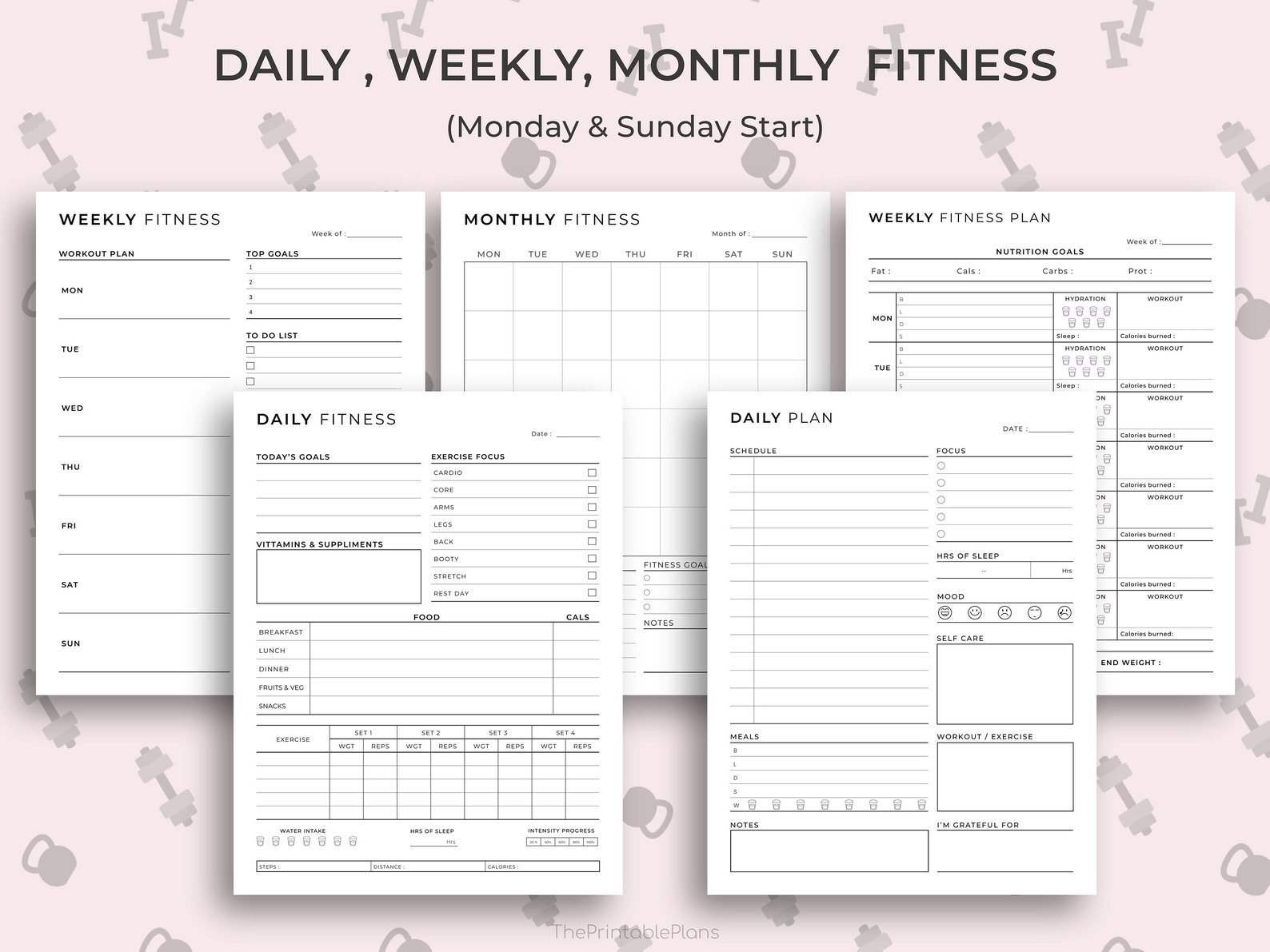 Printable Health and Fitness Planner Bundle Fitness Journal - Etsy