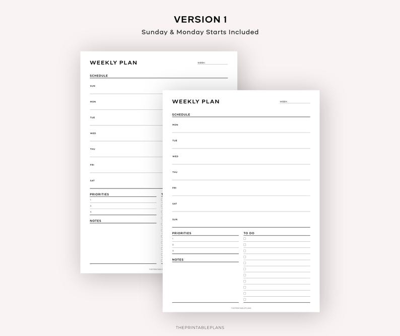 Simple Weekly Planner Printable, Weekly Agenda, Weekly Organizer ...