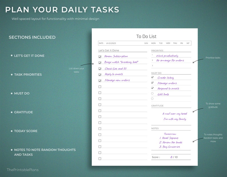 Printable Daily to Do List Daily Checklist Daily Routine - Etsy