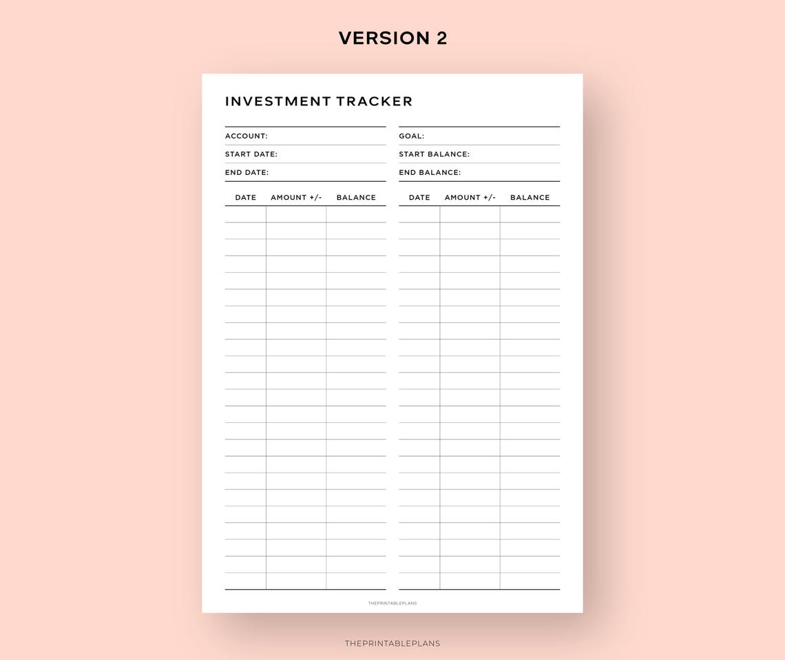 Investments Tracker Printable, Investment Planner, Investments ...
