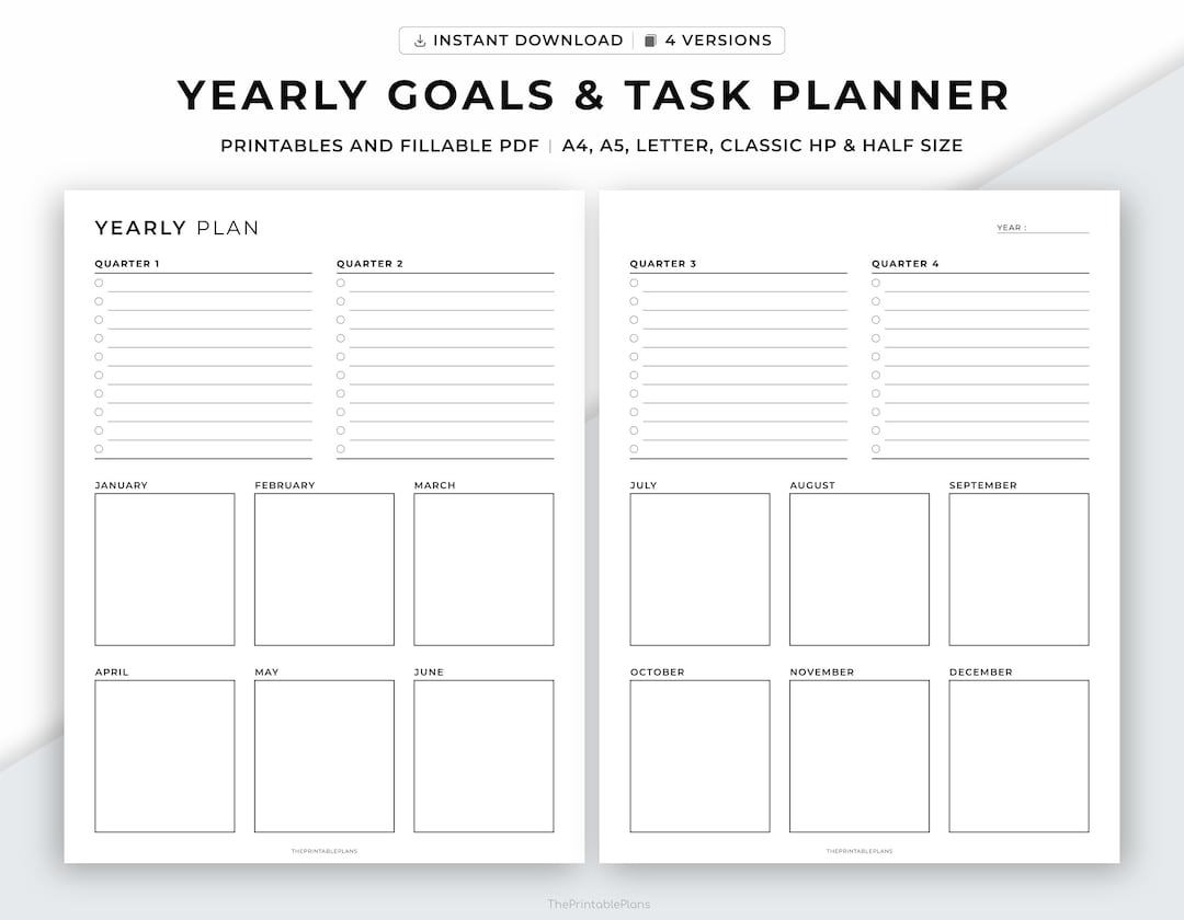 Quarterly Yearly Planner Printable, Yearly Goals & Tasks, Productivity ...