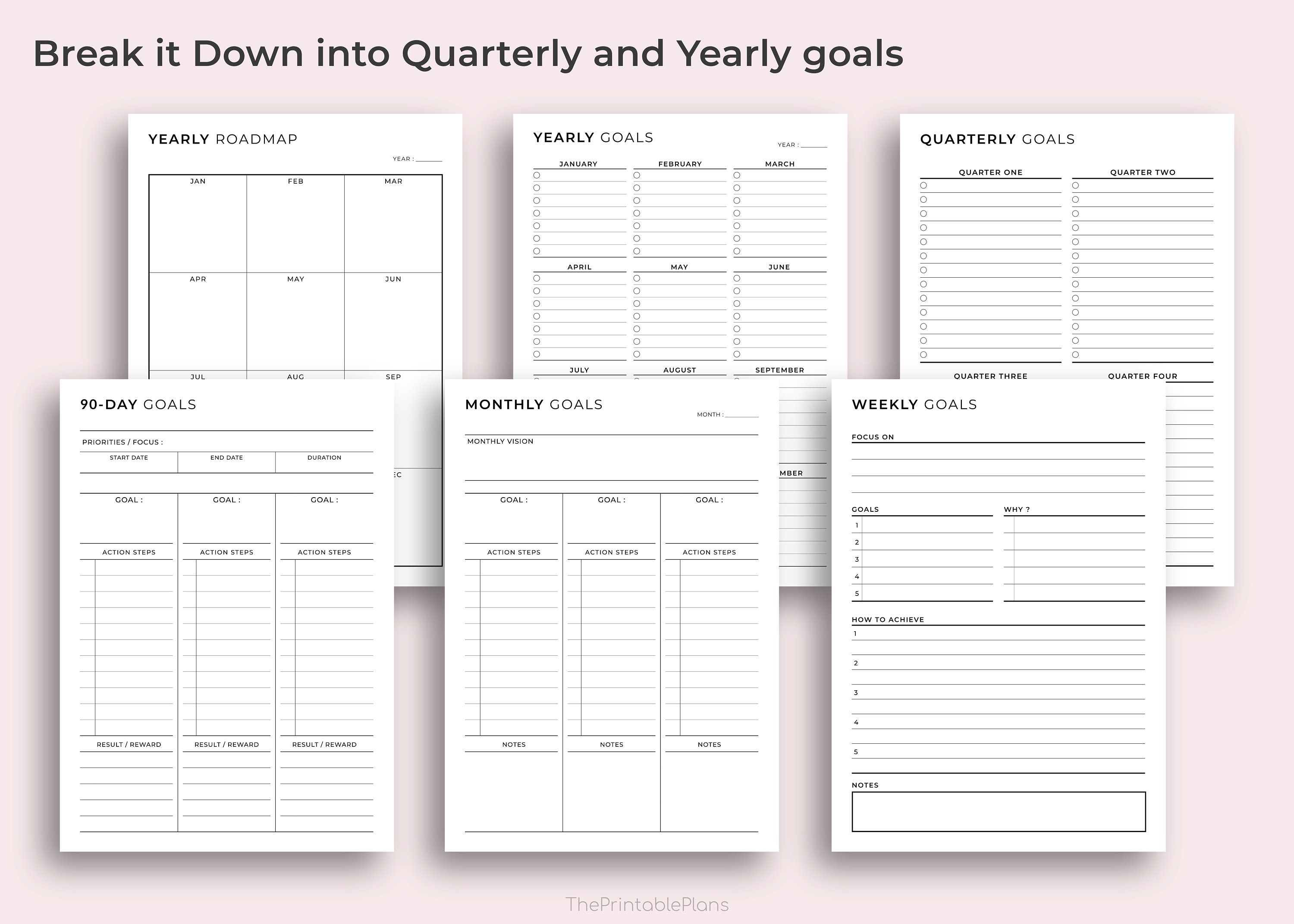 Printable Goal Planner Bundle Daily Weekly Monthly Quarterly - Etsy UK