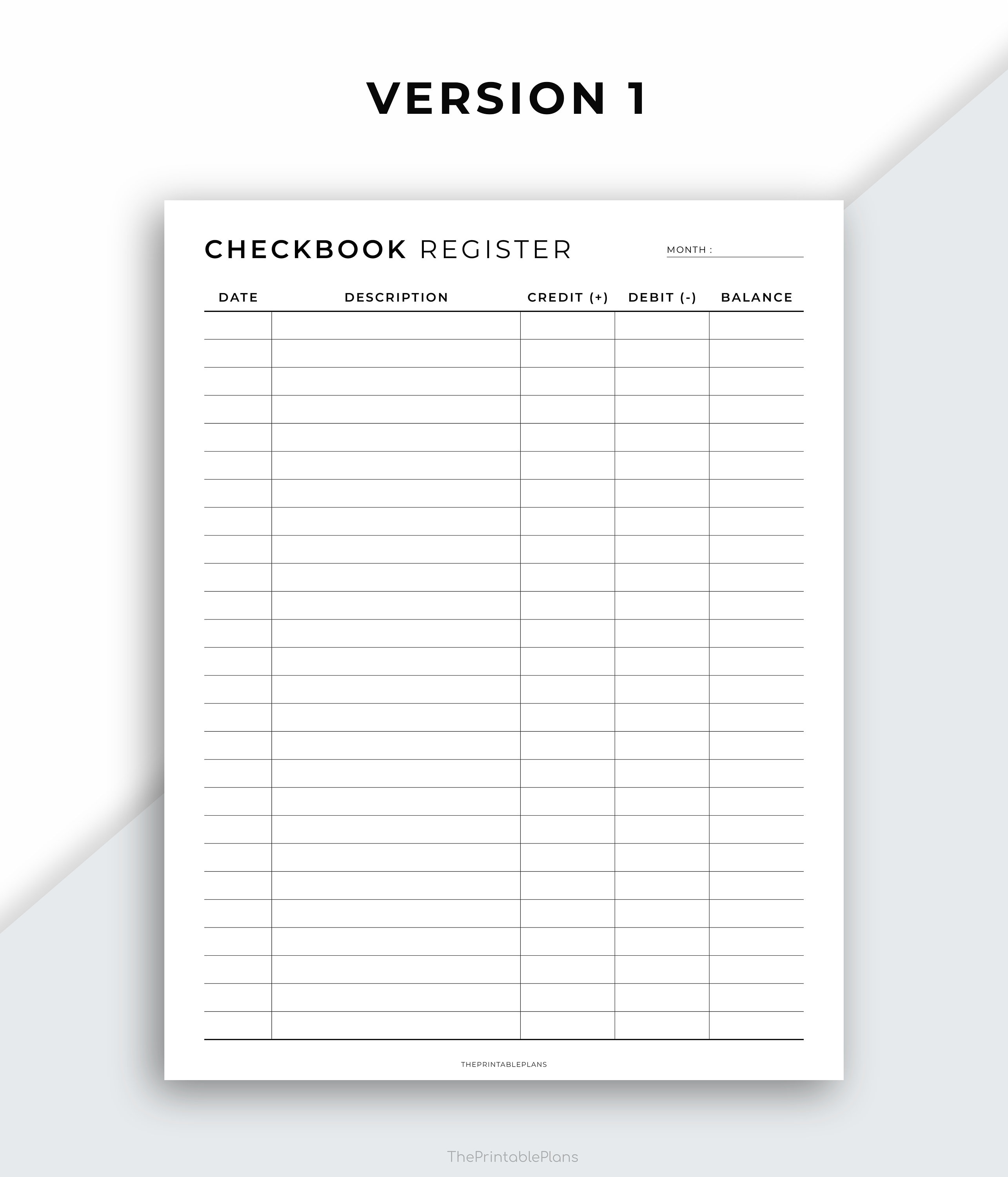 Checkbook Register Printable, Check Transaction Tracker, Checkbook ...