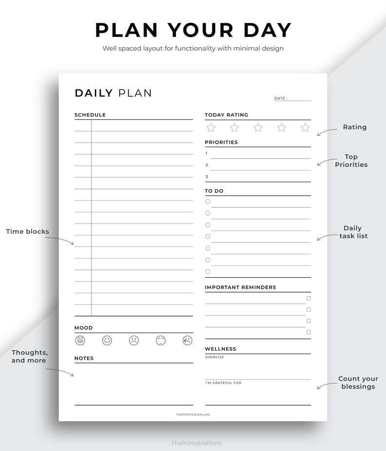Daily Productivity Planner Printable, Daily Planner, Daily Schedule ...
