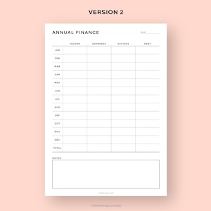 Annual Finance Planner Printable, Yearly Finance Overview, Yearly ...