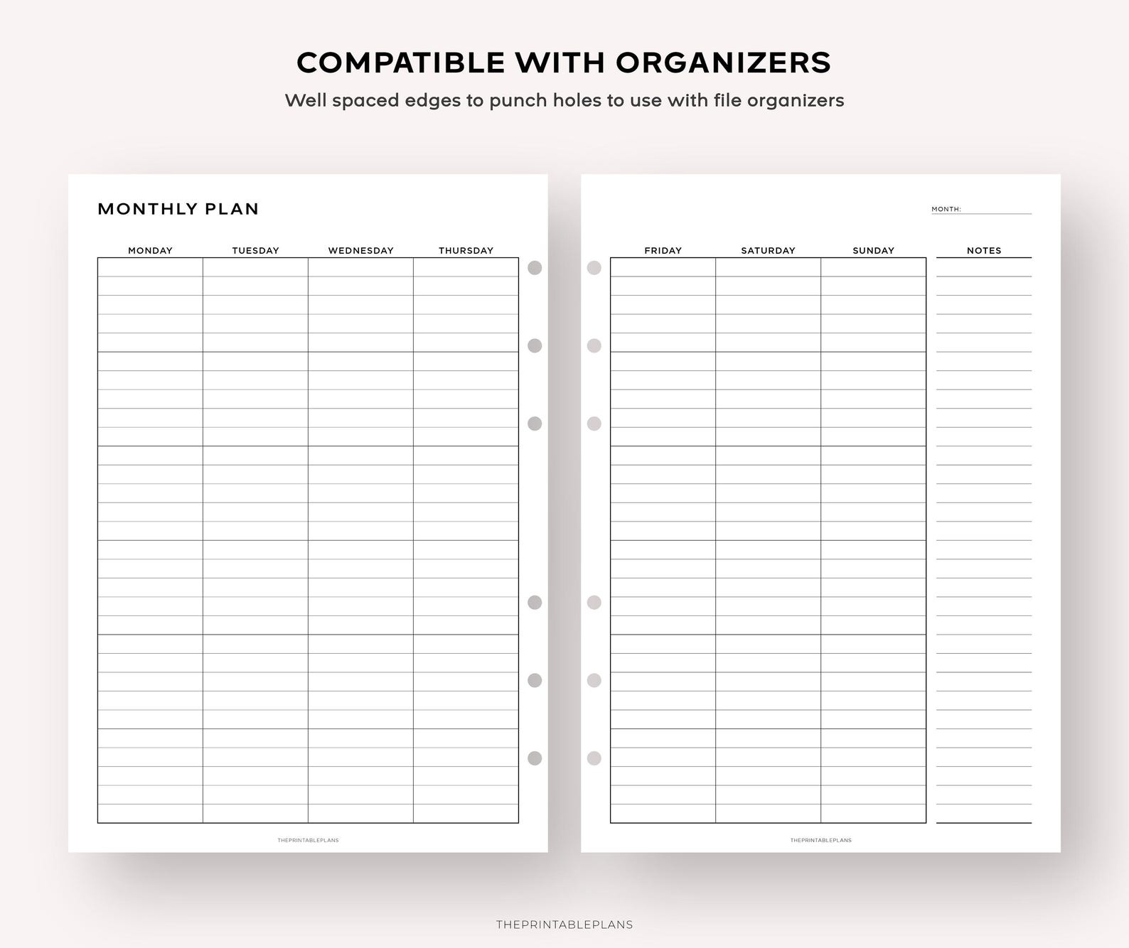 Lined Monthly Planner Printable, Month on 2 Pages, Monthly Calendar ...
