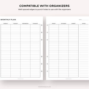 Lined Monthly Planner Printable, Month on 2 Pages, Monthly Calendar ...