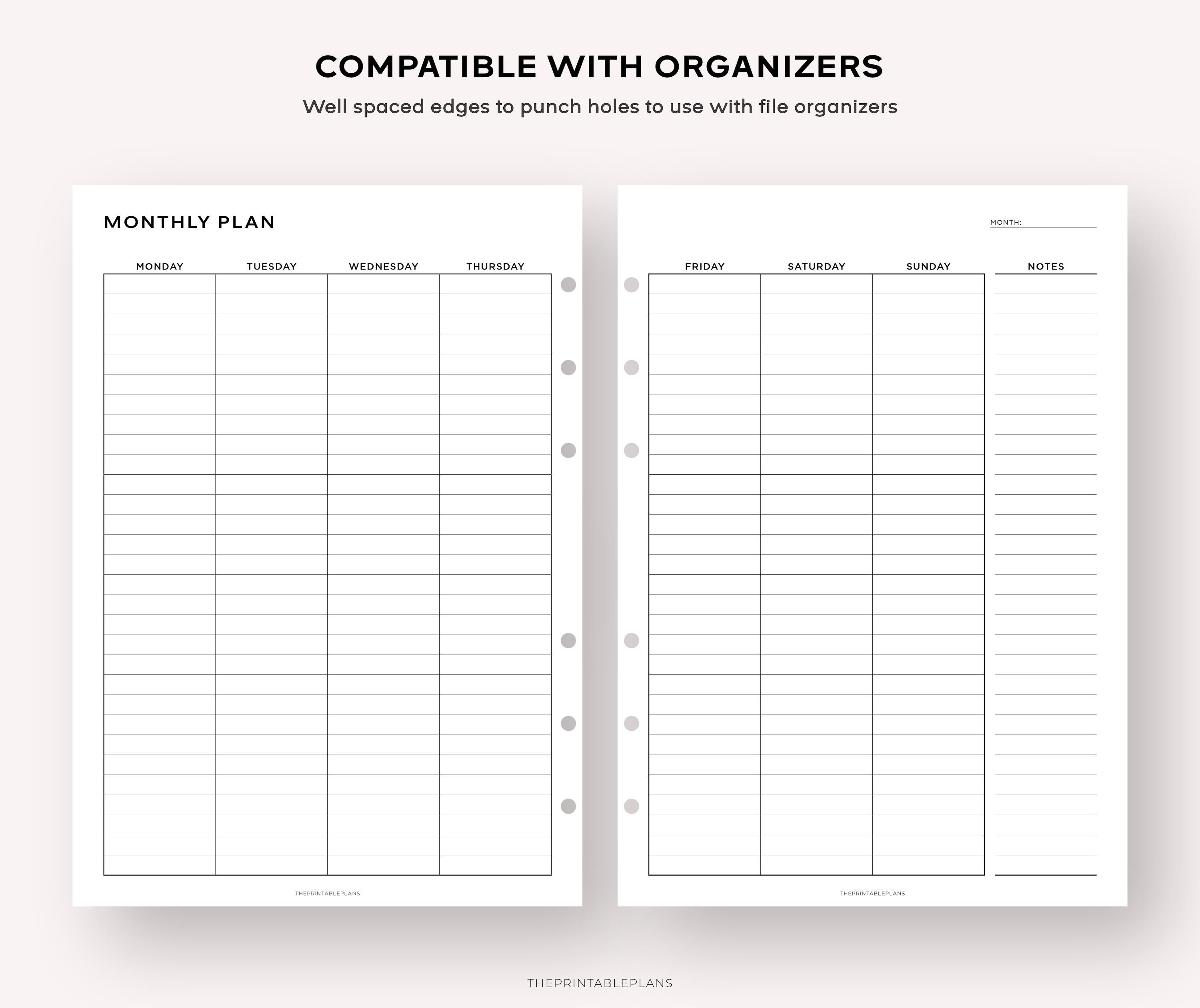 Lined Monthly Planner Printable, Month on 2 Pages, Monthly Calendar ...