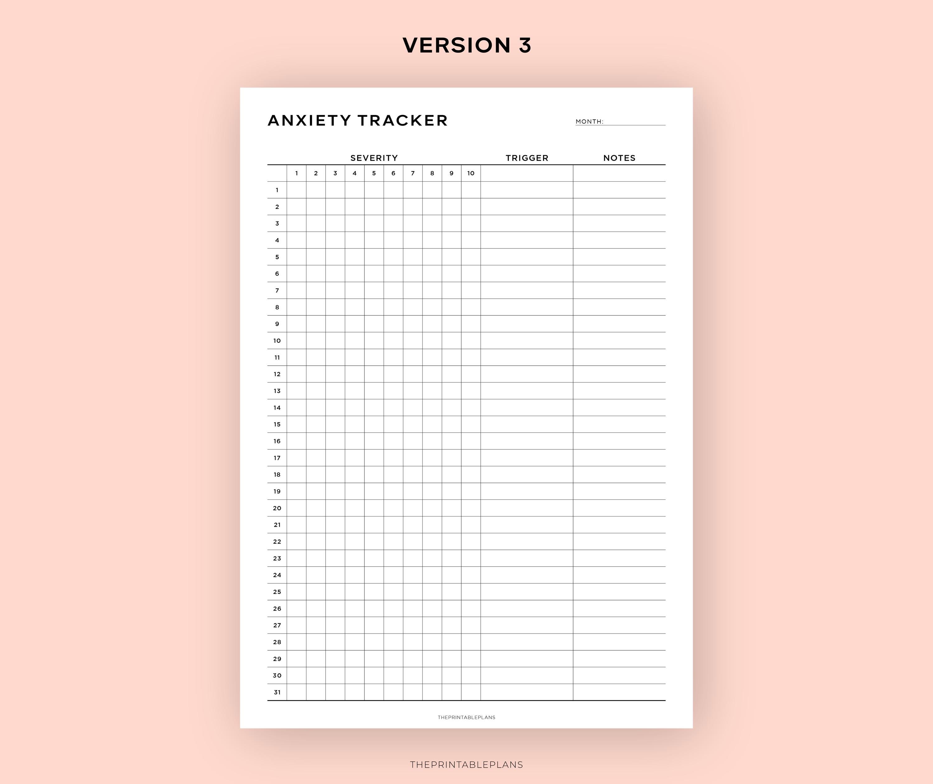 Anxiety Tracker Printable, Anxiety Log, Anxiety Journal, Mental Health ...