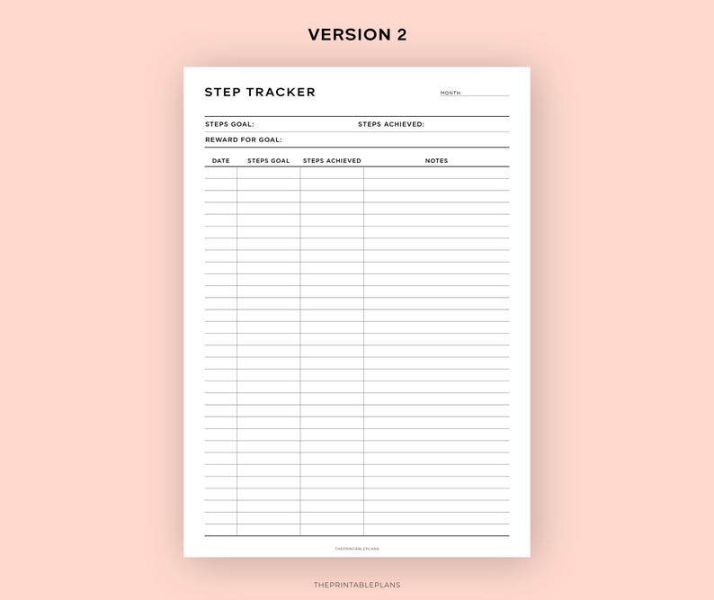 Simple Step Tracker Printable, Step Log Template, Walking Journal ...