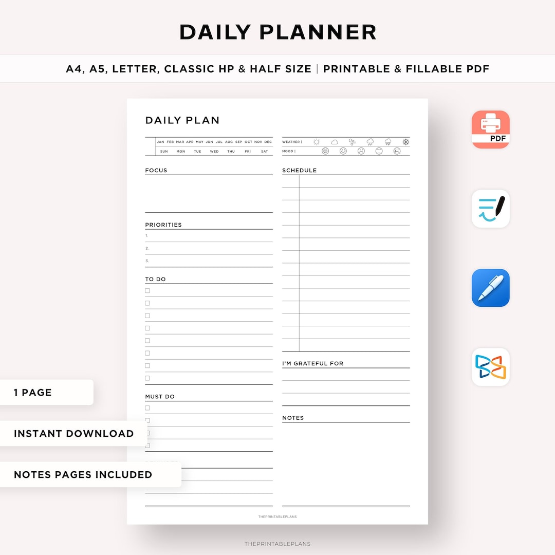Daily Planner Printable, Daily Schedule, Productivity Planner, Task ...