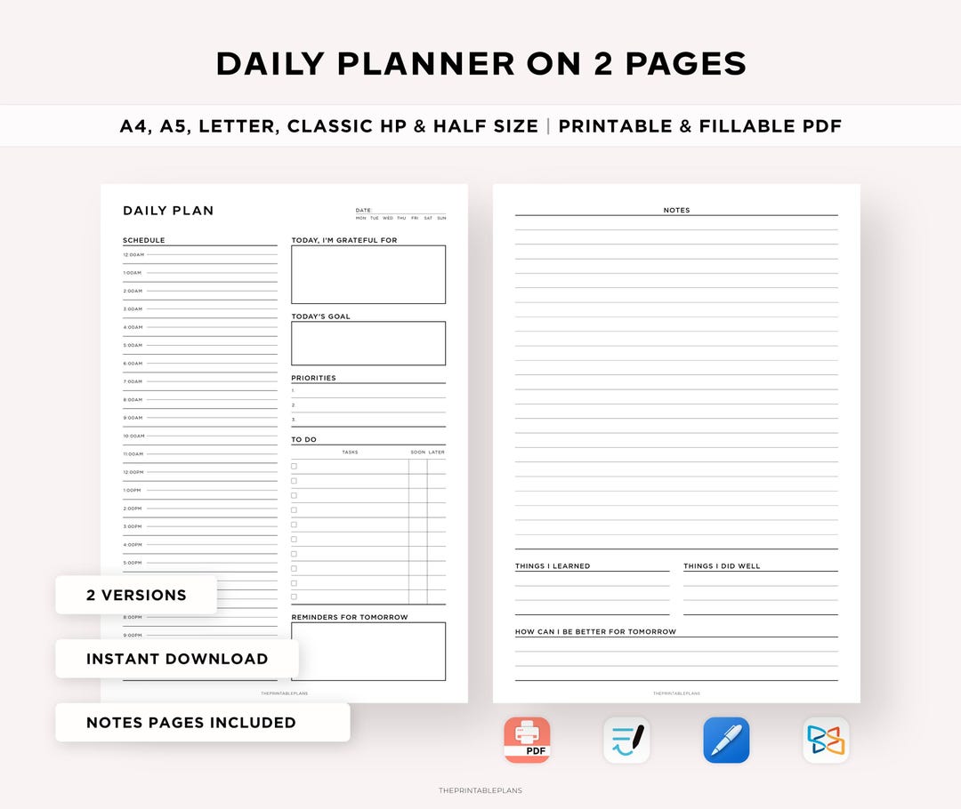 Daily Planner Printable, 24 Hour Planner, Daily Goal Planner, 30 Minute ...