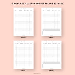 Checkbook Register Printable, Check Transaction Tracker, Checkbook ...